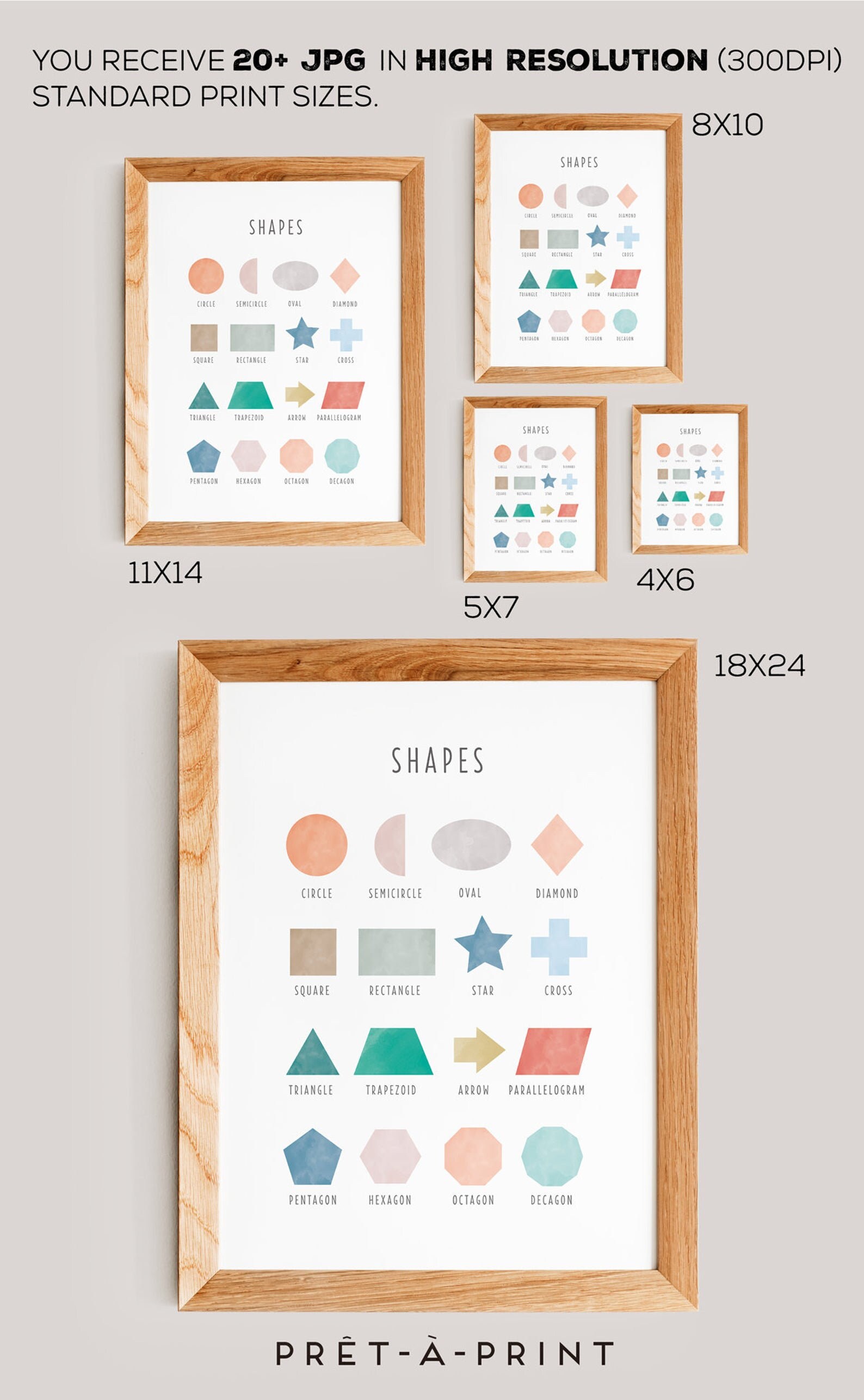 Rainbow Alphabet Poster, Shapes Print, Set of 2 Prints, Education ...