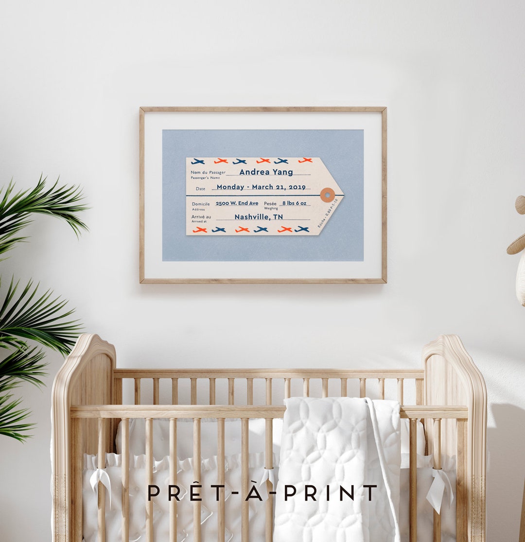 Personalized Newborn Baby Sign: Vintage Luggage Tag Nursery Decor ...