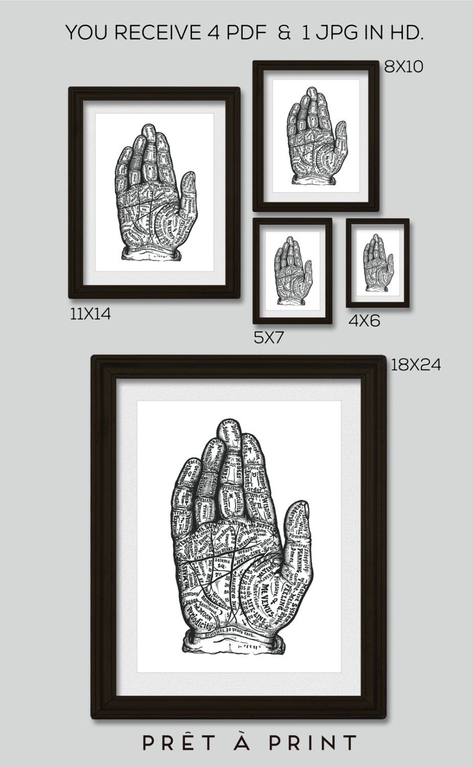 Palmistry Hand Print: Vintage Alchemy Art (digital Print) - Etsy