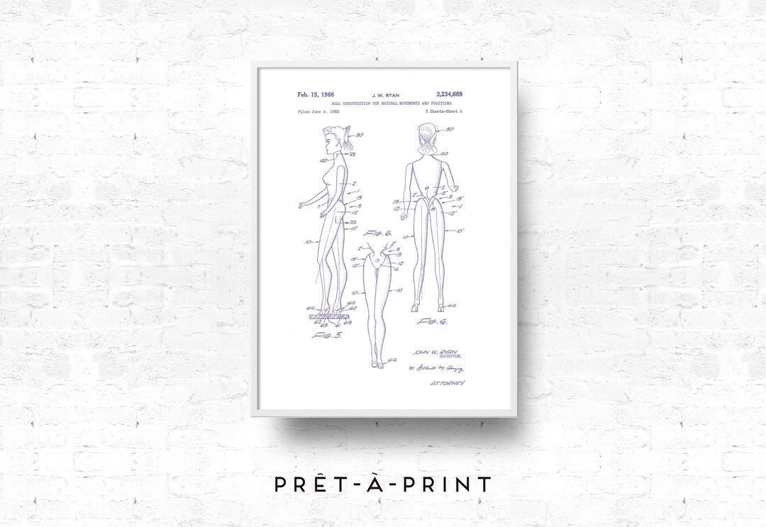 1966 Barbie Blueprint Blue and White, Barbie Doll Patent Print Designed ...