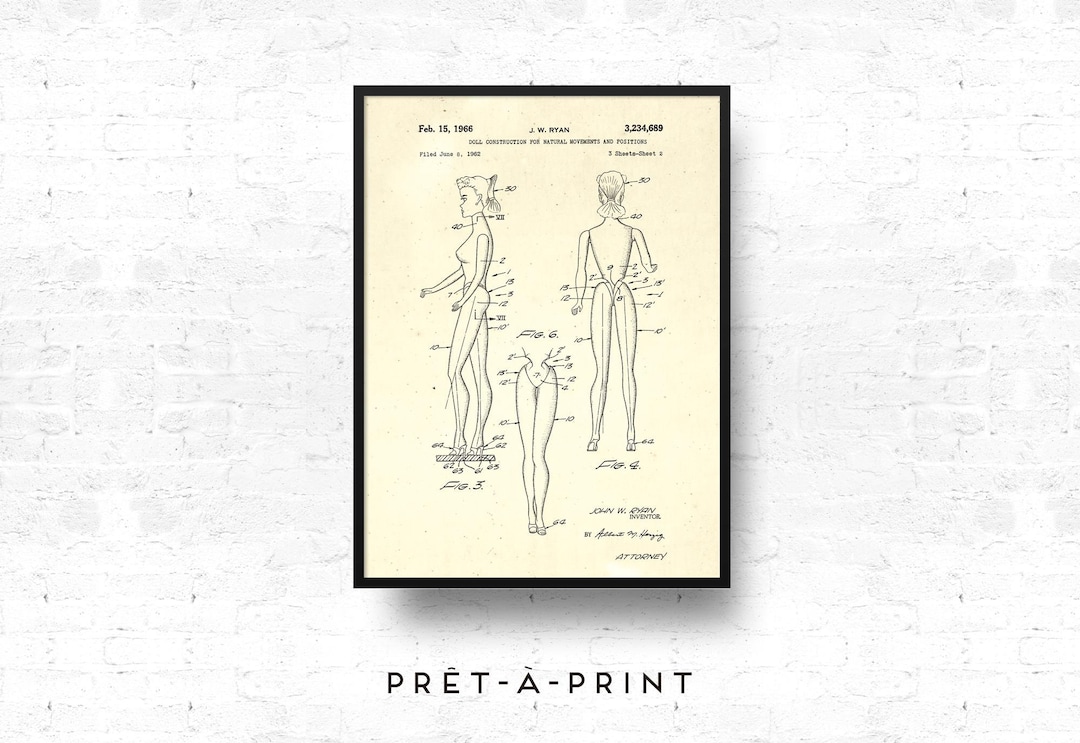 Barbie Doll Blueprint, 1961 Barbie Doll Patent Print, Barbie Patent ...