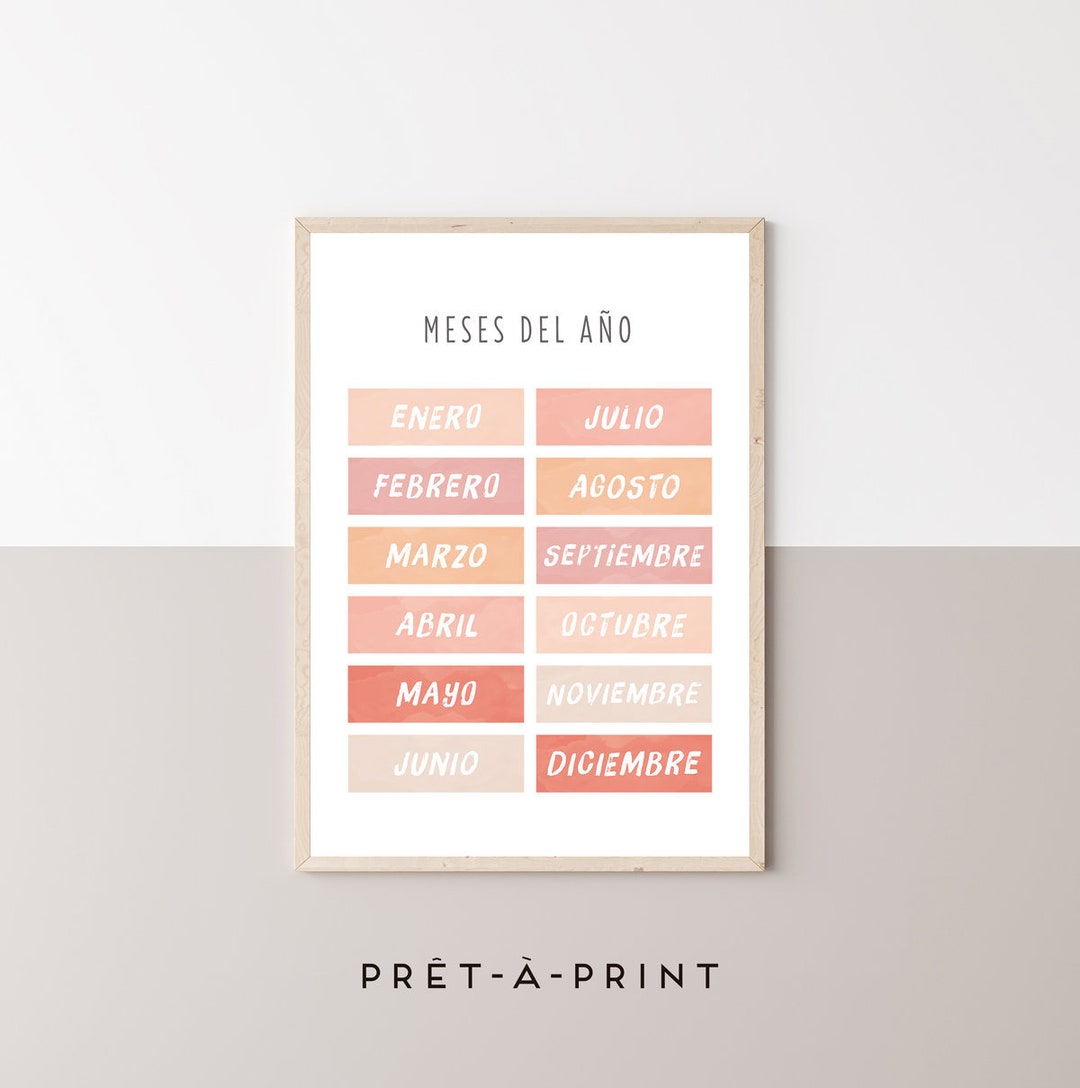 Peachy Spanish Months of the Year Printable: Montessori Classroom Decor ...