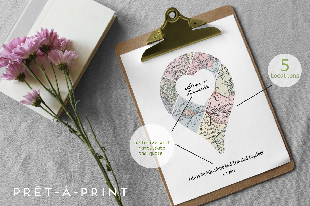 Unique Travel Gift for Travel Lovers, Map Anniversary Gift, Adventure ...