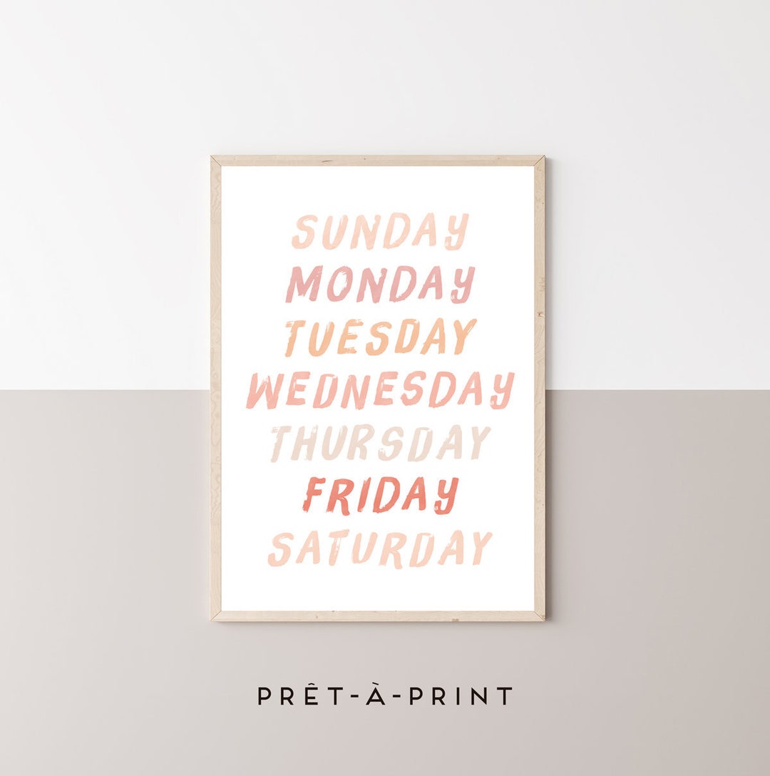 Days of the Week Printable: Scandi Kids Nursery Art (digital File) - Etsy