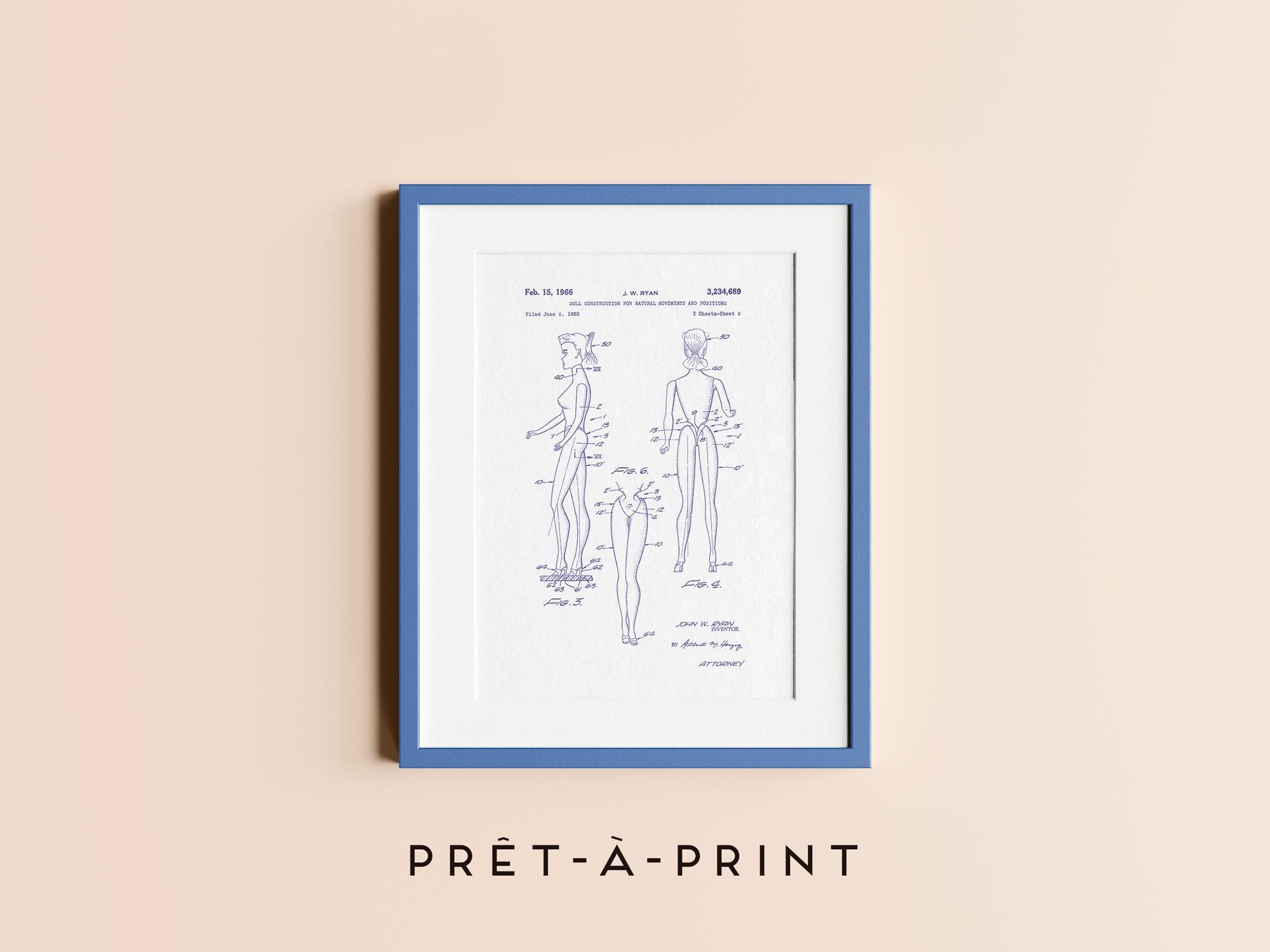 1966 Barbie Blueprint Blue and White, Barbie Doll Patent Print Designed ...