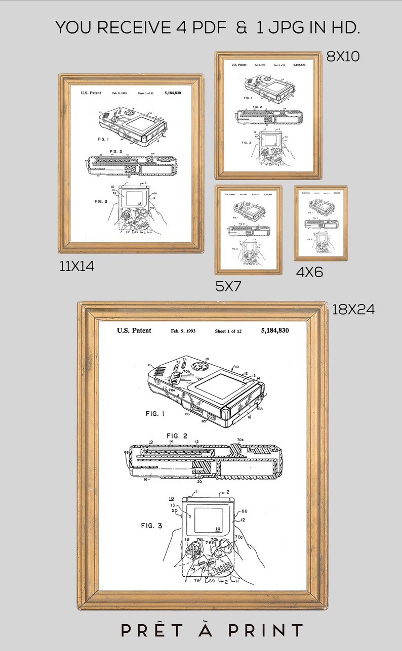 1993 Game Boy Nintendo Wall Art Print, Game Boy Patent Art, 90s Toy ...
