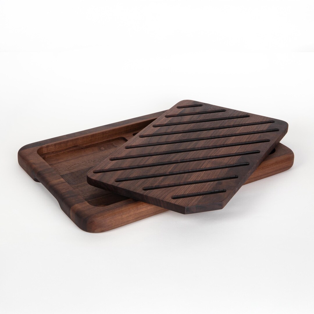 Walnut Bread Cutting Board With Crumb Tray Handmade Wooden Rustic Bread ...
