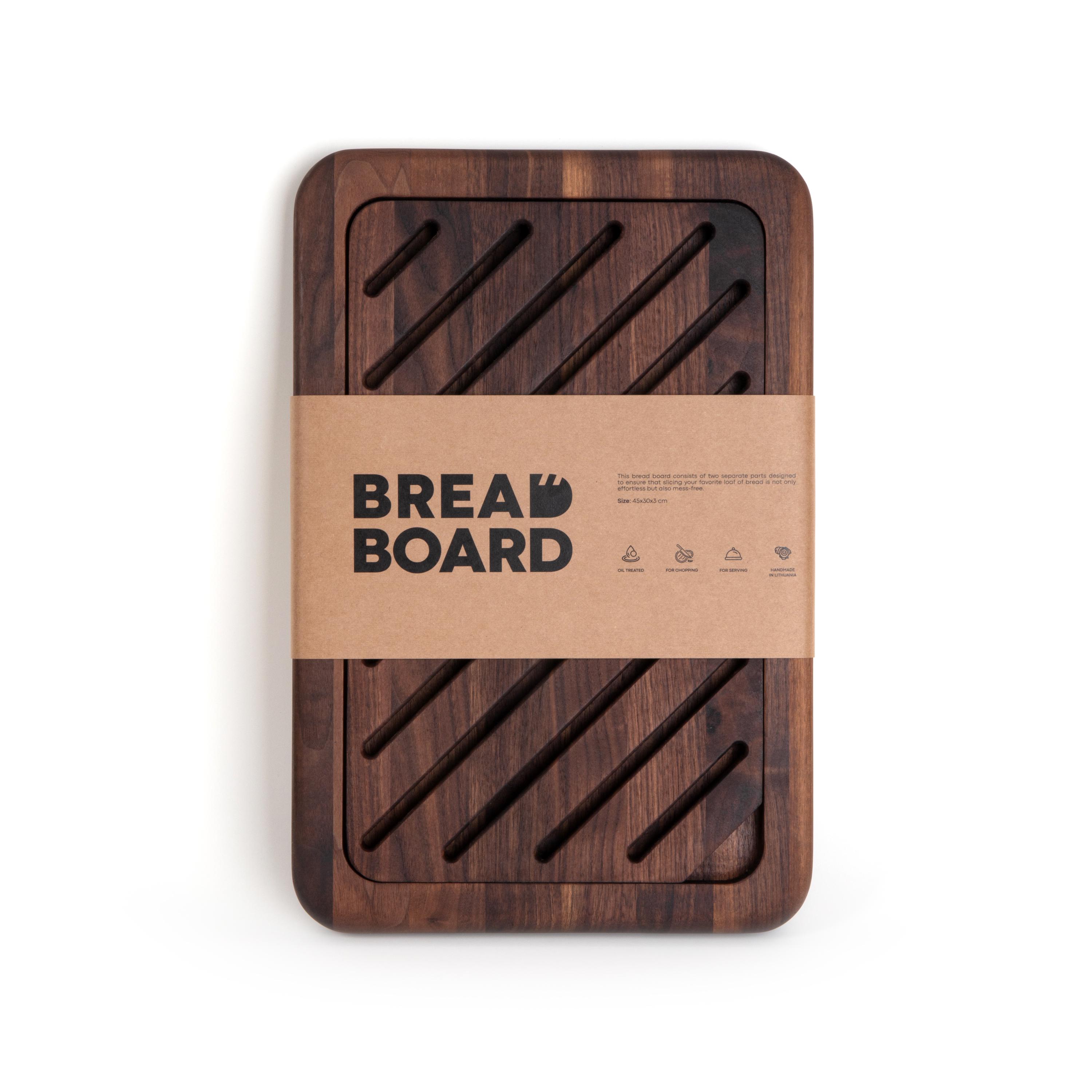 Walnut Bread Cutting Board With Crumb Tray - Handmade Wooden Rustic ...