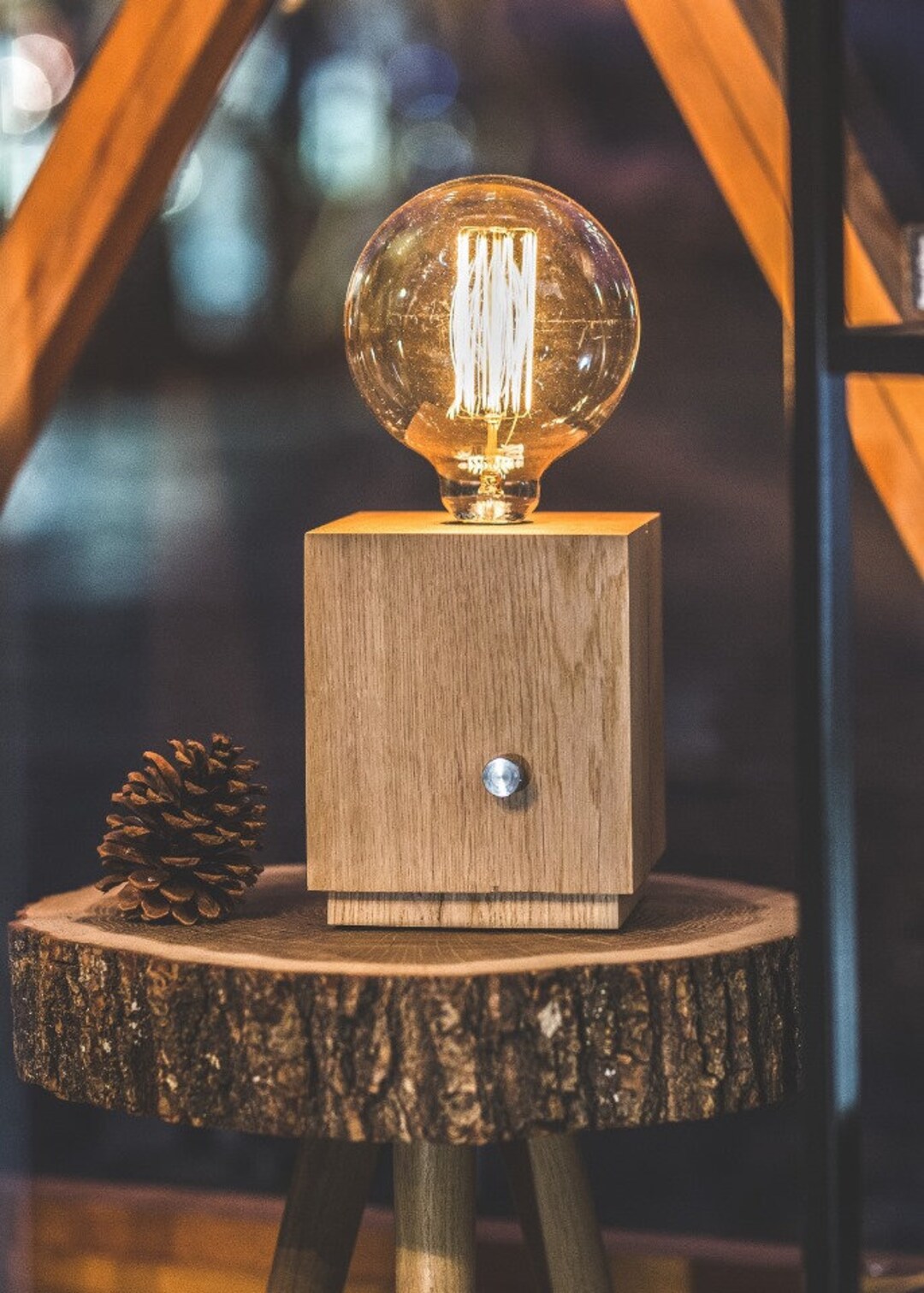 Handcrafted Wooden Edison Lamp: Rustic Industrial Desk Lighting - Etsy