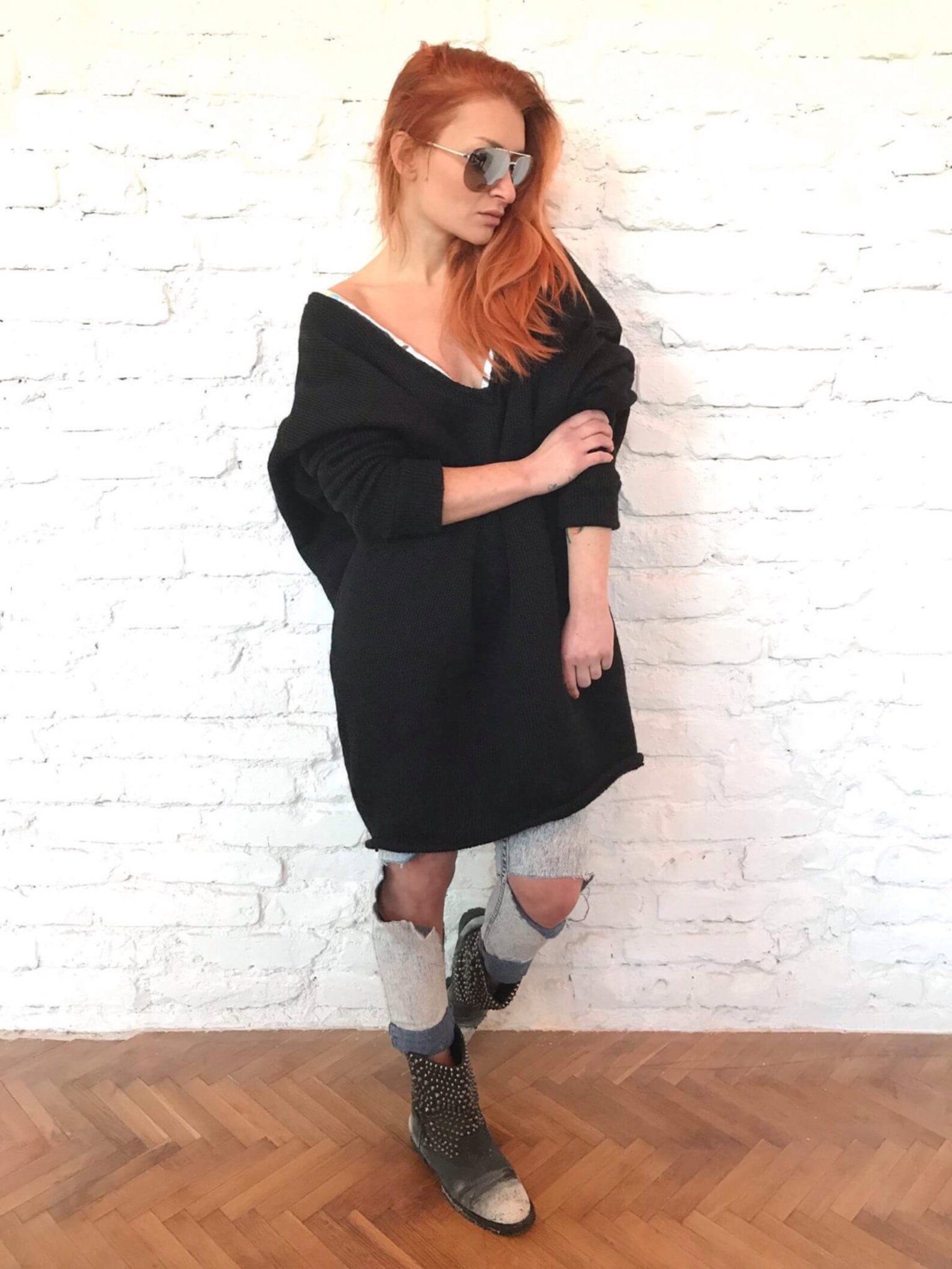 Plus Size Maxi Sweater Dress/slouchy Oversized Sweater/black Oversized ...