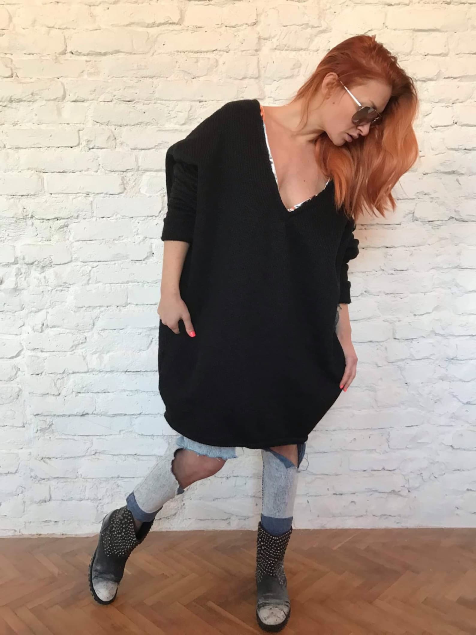 Plus Size Maxi Sweater Dress/slouchy Oversized Sweater/black Oversized ...