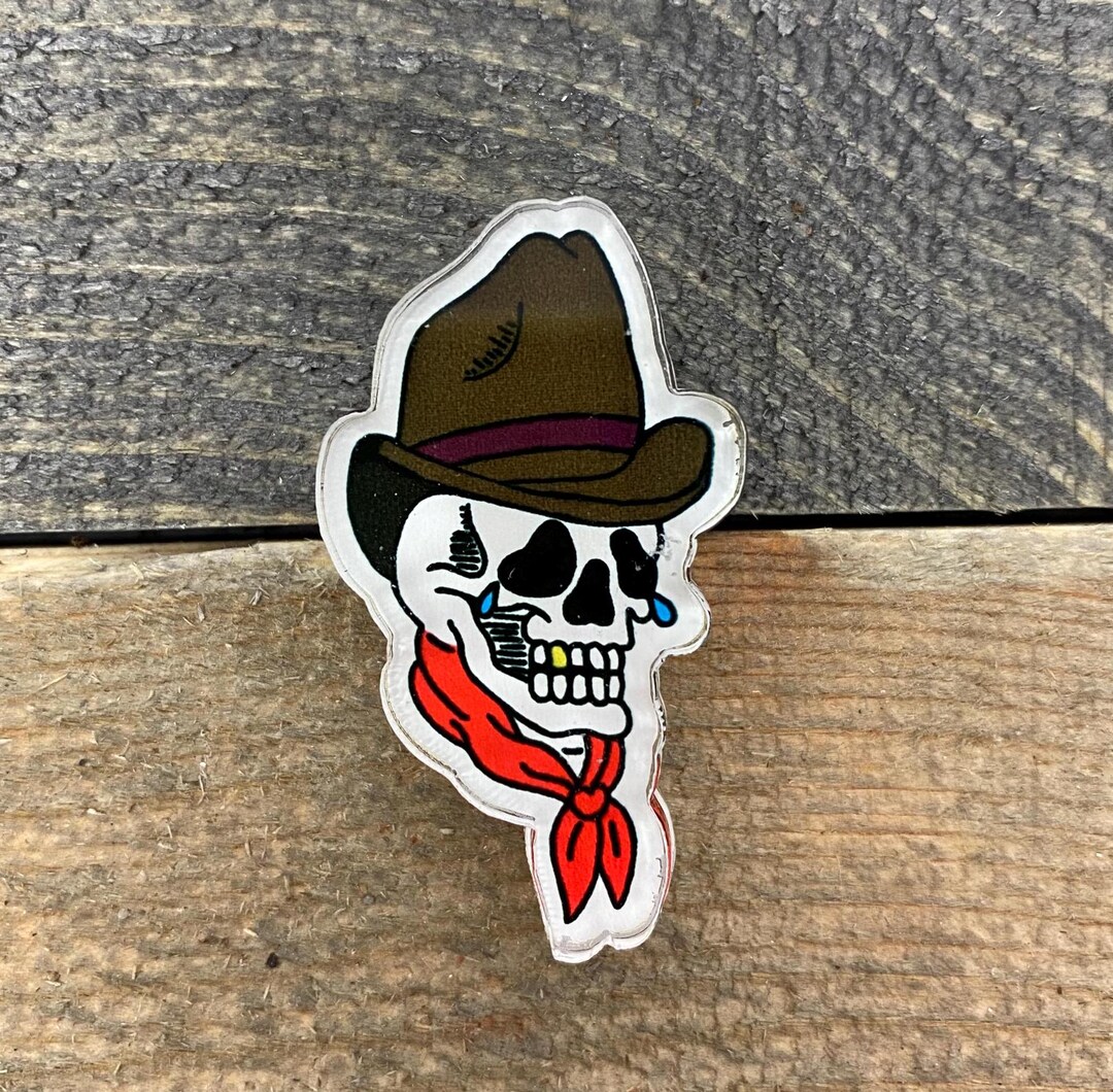Crying Cowboy Skull Acrylic Pin - Etsy