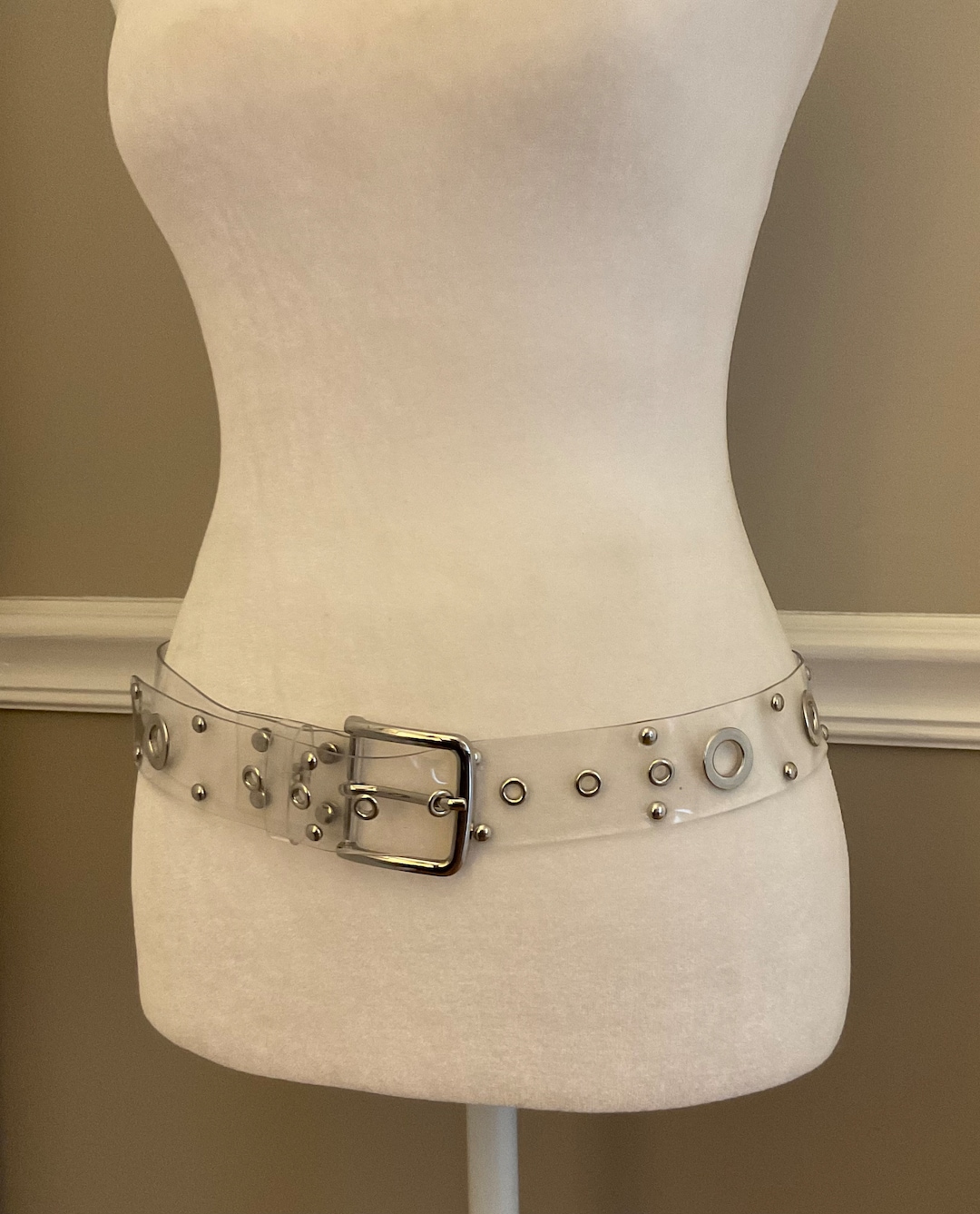 Groovy Studded Clear Vinyl Belt, Vintage, Grommets, Retro, Disco, Shiny ...