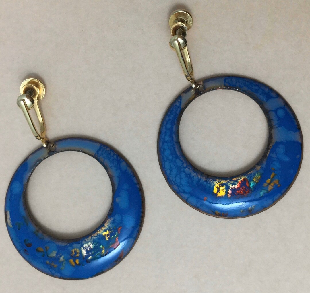 Vintage Disco Enamel Hoop Earrings, Metallic, Sparkly, Mod, Retro ...
