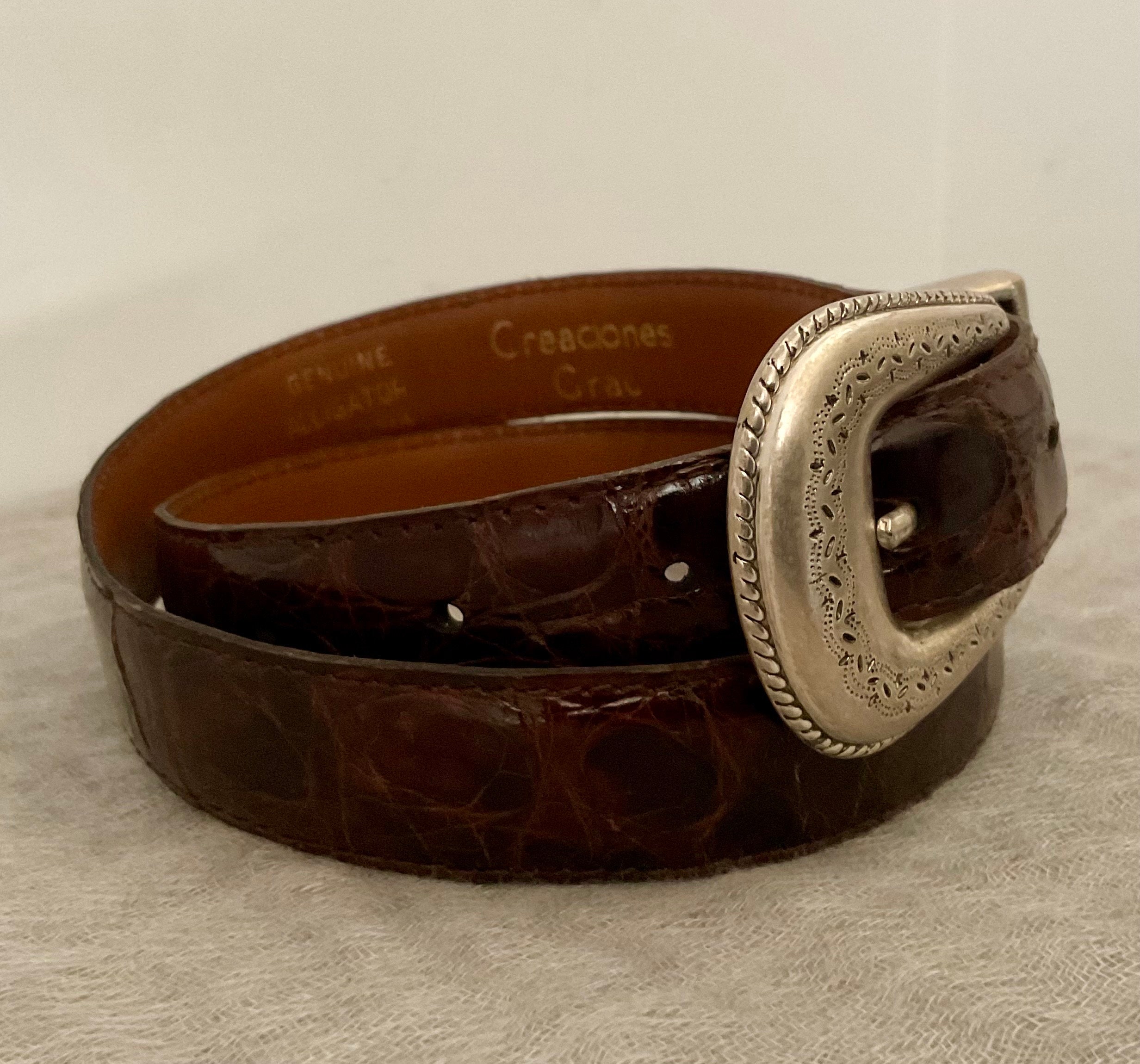 Vintage Creaciones Grau Genuine Alligator Belt, Dark Brown, Western ...