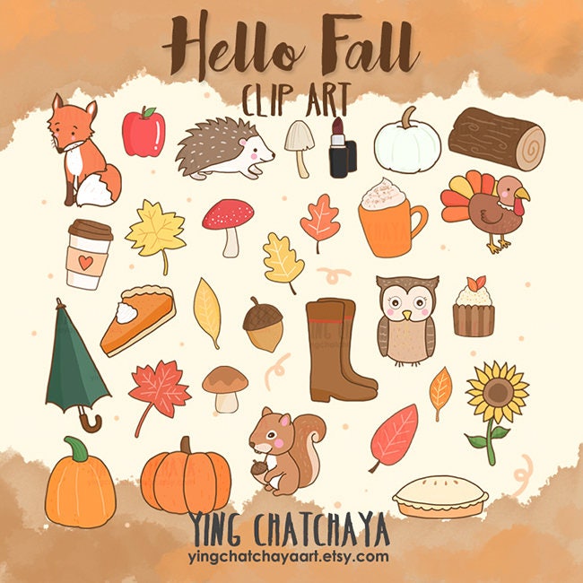 Hello Fall Clipart, Fall Clip Art, Autumn Clip Art, Hand Drawn Fall ...