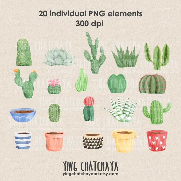 Watercolor Cactus Clip Art, Cactus Clip Art, Watercolor Cactus Clipart ...
