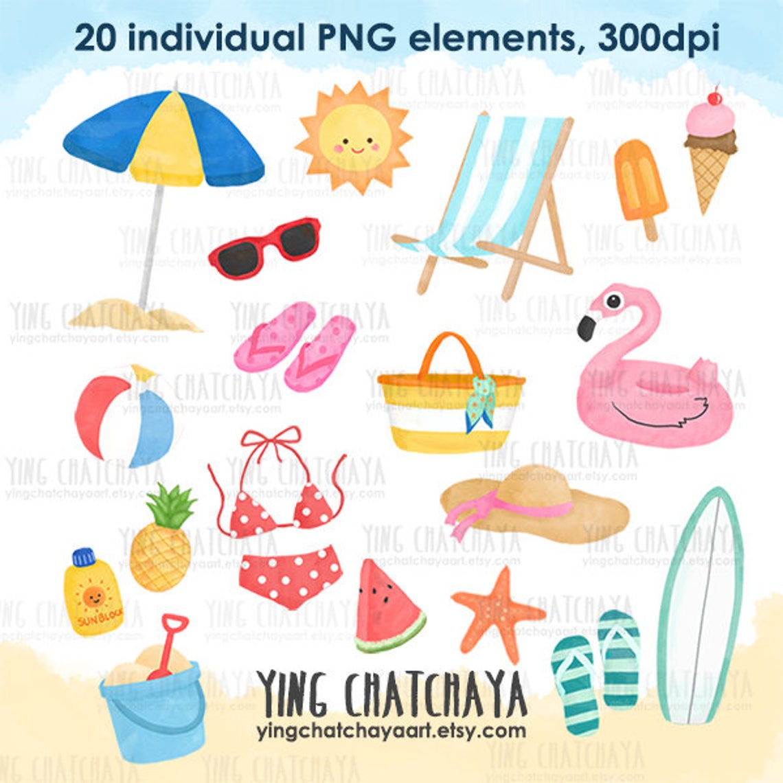 Watercolor Beach Clipart, Beach Clipart, Summer Clipart, Watercolor ...