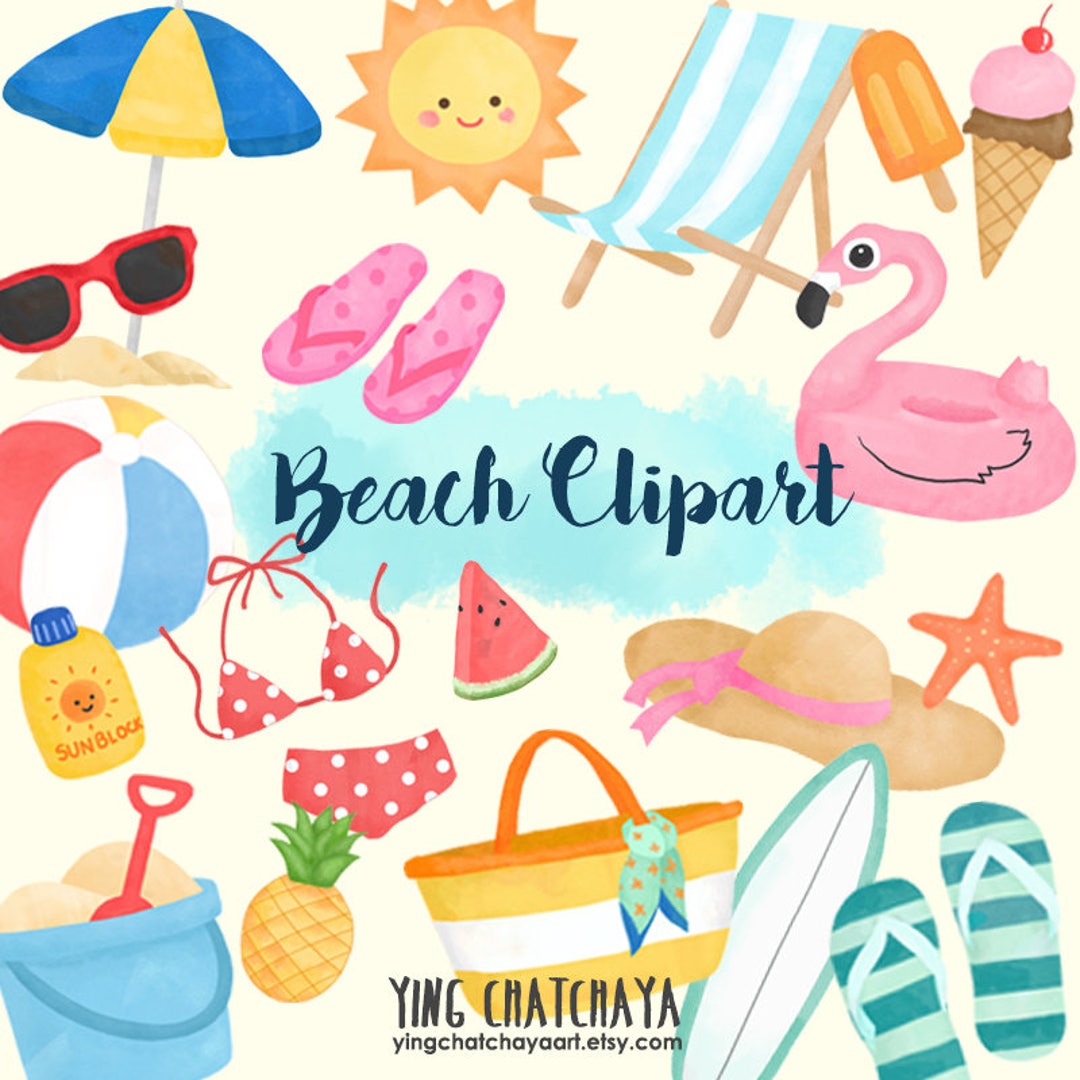 Watercolor Beach Clipart, Beach Clipart, Summer Clipart, Watercolor ...
