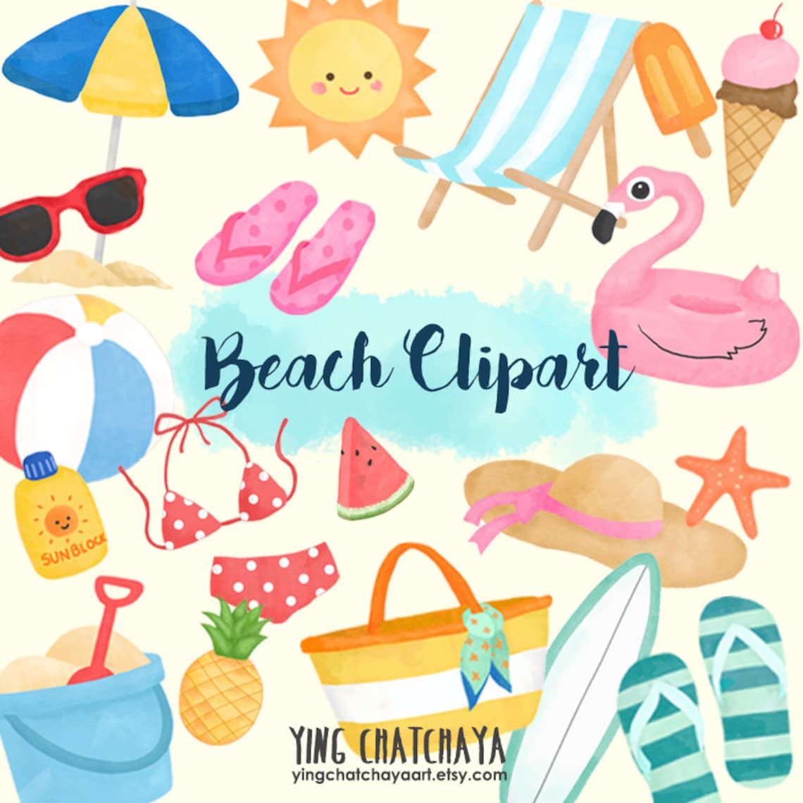 Watercolor Beach Clipart, Beach Clipart, Summer Clipart, Watercolor ...