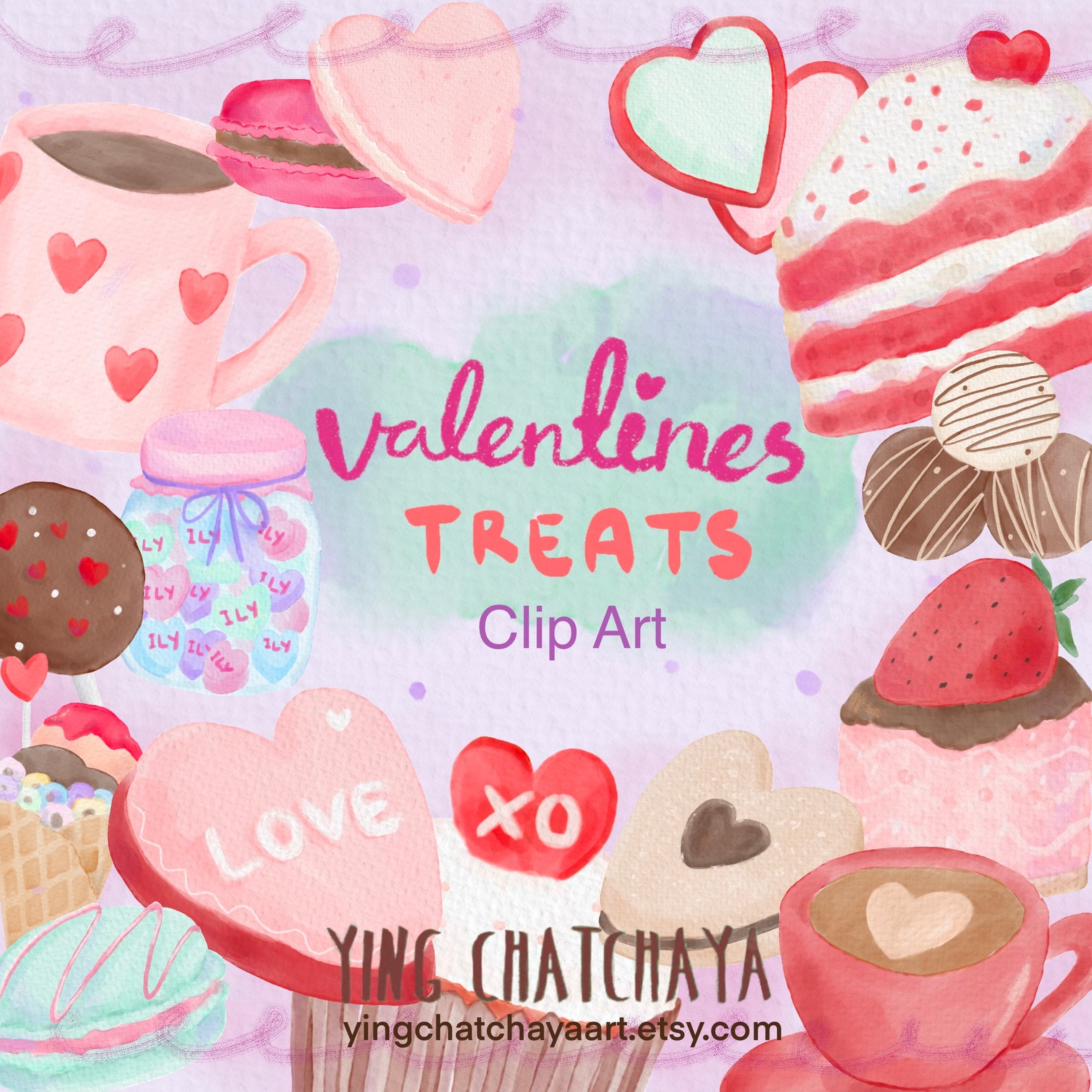 Watercolor Valentine's Treats Clip Art Valentines Day Clip Art ...