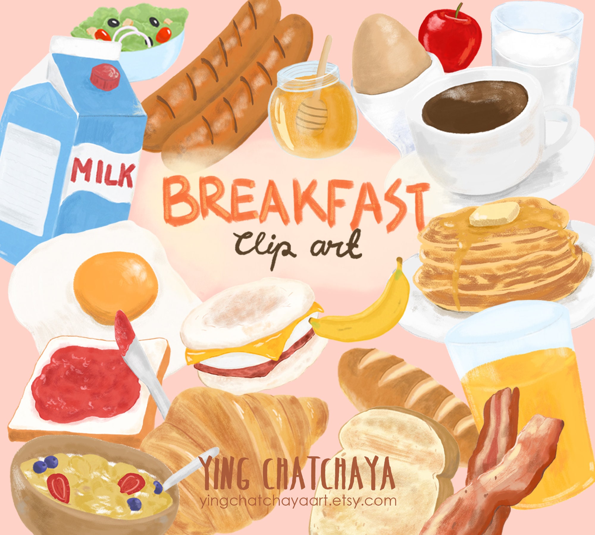 Watercolor Breakfast Clip Art - Breakfast Clip Art, Watercolor ...