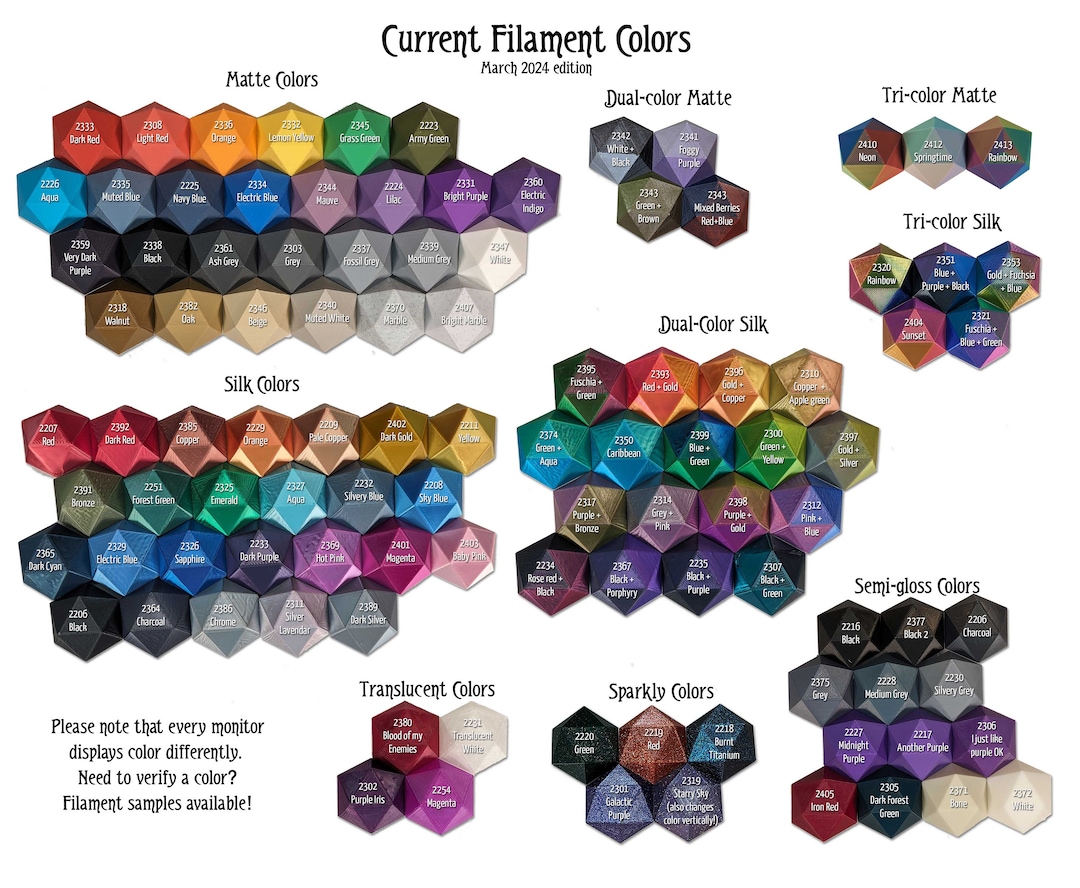 Filament Color Samples - Over 100 Colors and 9 Textures to Choose From ...