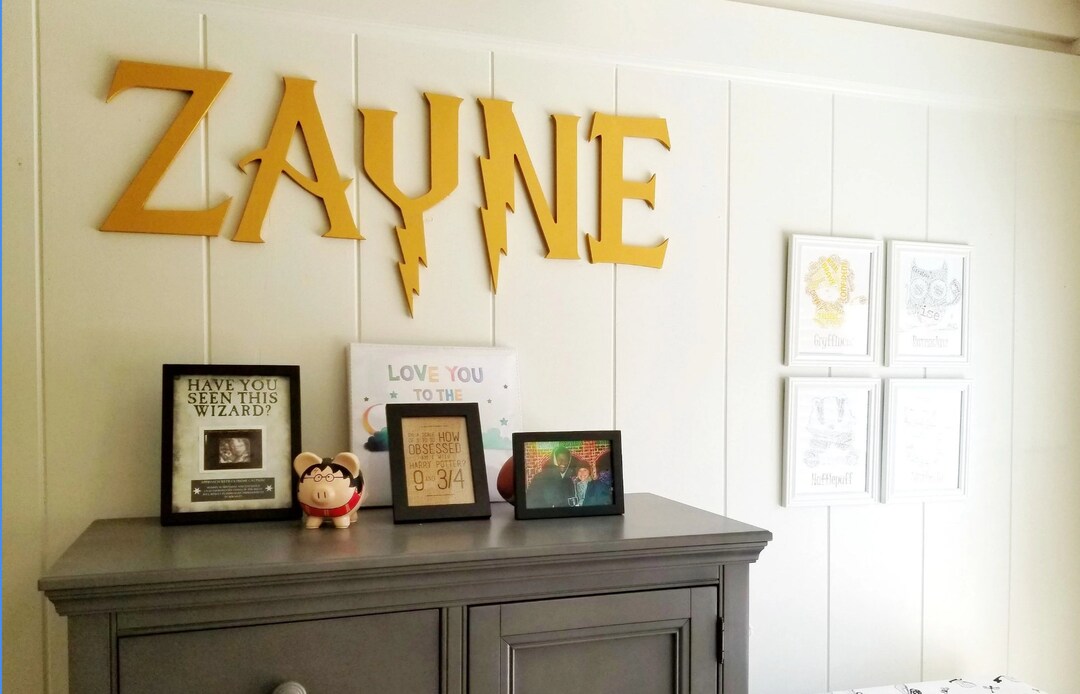 Wood Wizard Name Letters Painted Letters, Lightning Wall Letters ...