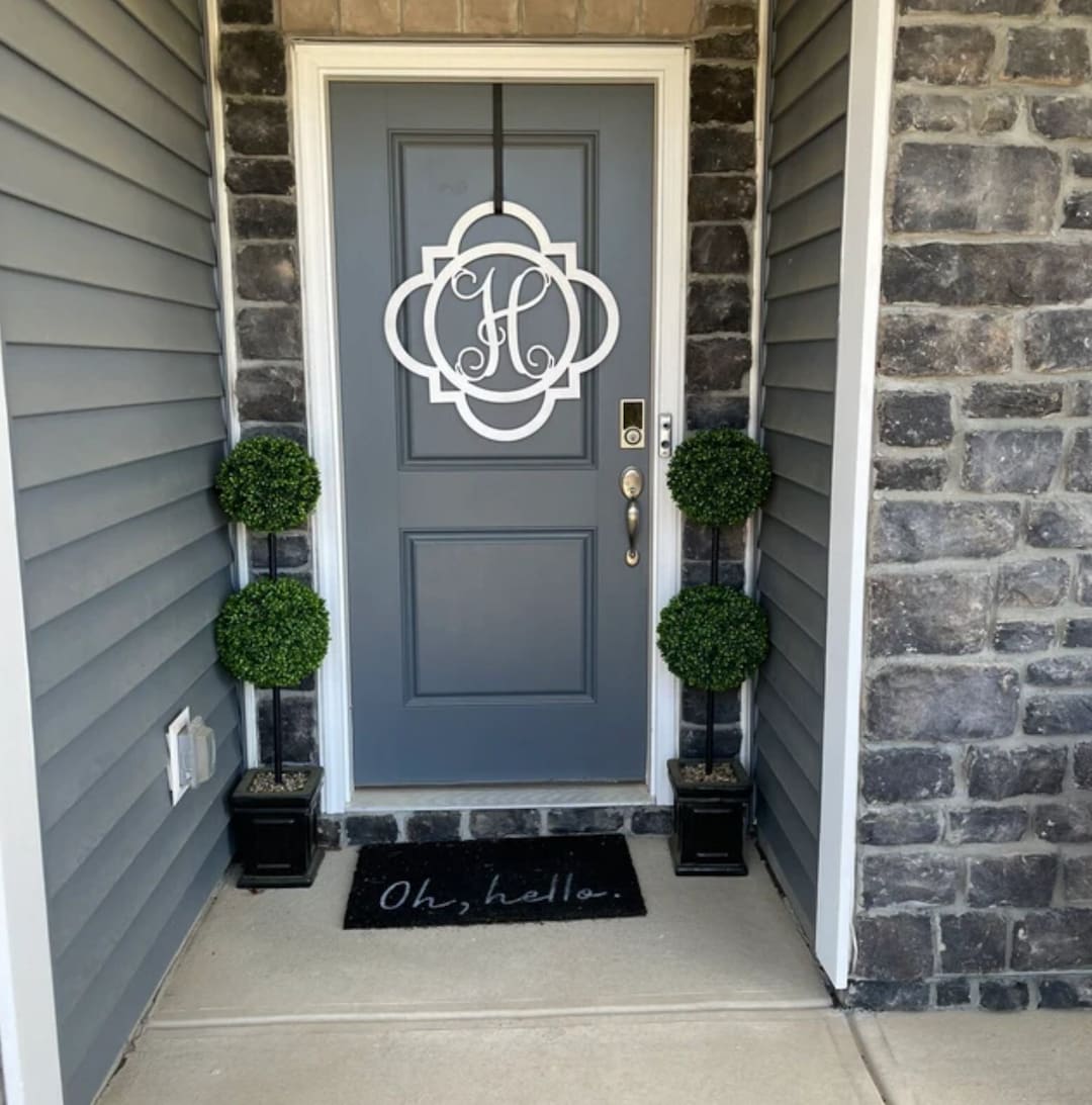 Front Door Hanger Hello Sign, Monogram Door Wreath, Initial Door Hanger ...