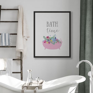 Bath Time Sign, Bath Time Print, Printable Bathroom Art, Bathroom Wall ...