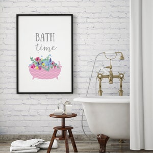 Bath Time Sign, Bath Time Print, Printable Bathroom Art, Bathroom Wall ...
