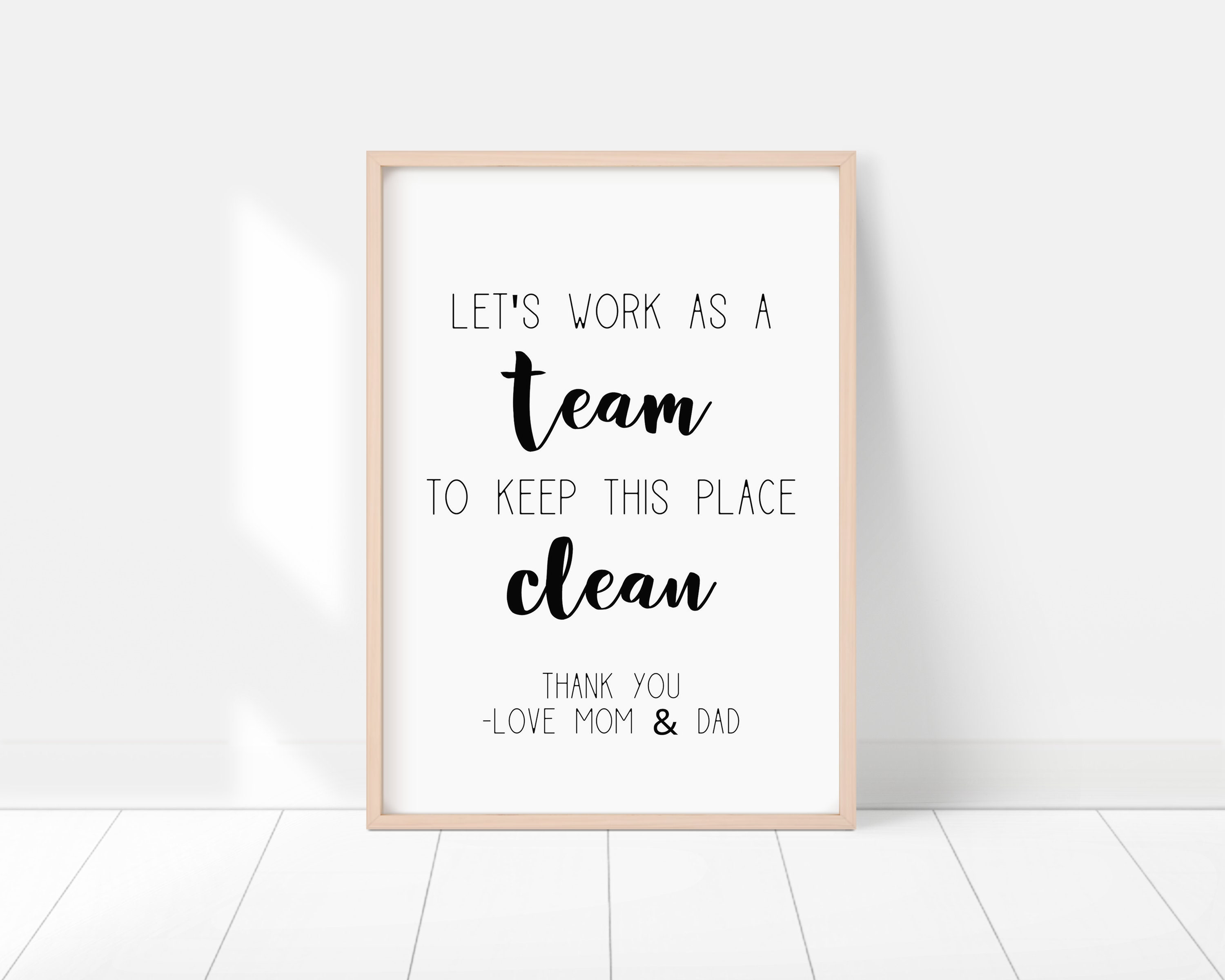 Lets Work as a Team to Keep This Place Clean, Clean up Sign, Kids Room ...