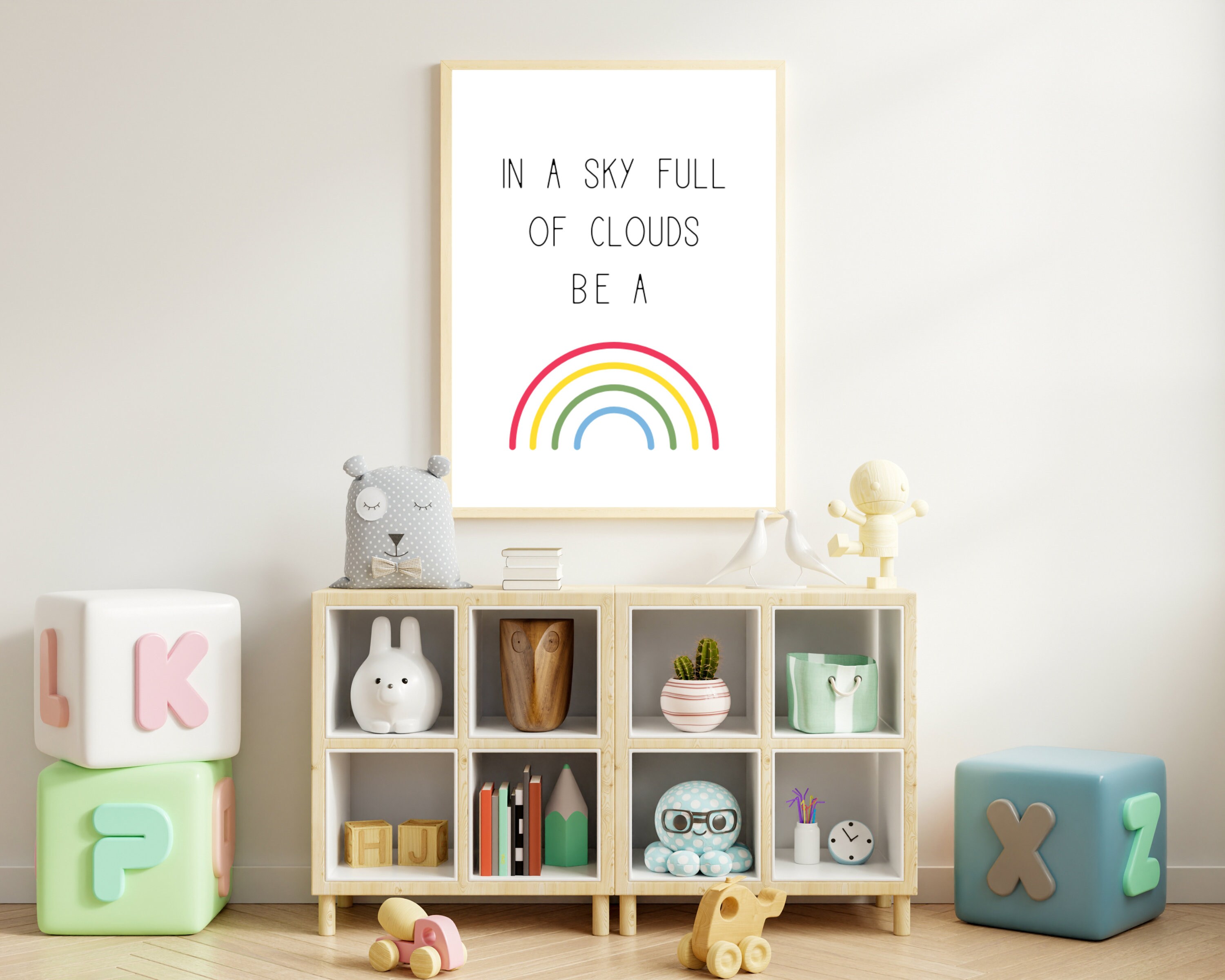 In a Sky Full of Clouds Be a Rainbow, Rainbow Art, Kids Room Decor ...