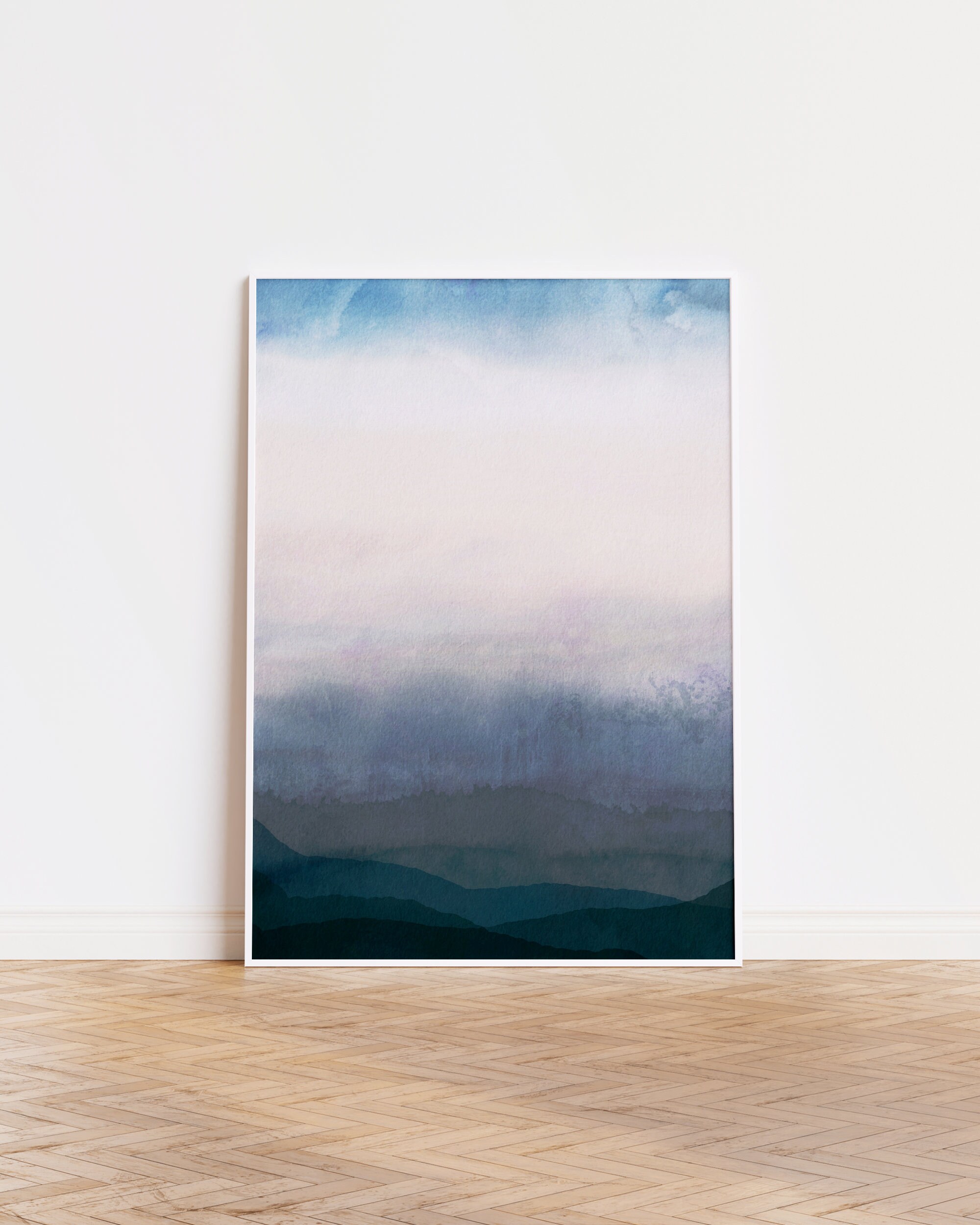 Blue Mountain Mist, Blue Mist Painting, Abstract Art, Dark Blue and ...