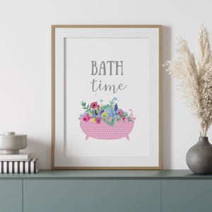 Bath Time Sign, Bath Time Print, Printable Bathroom Art, Bathroom Wall ...