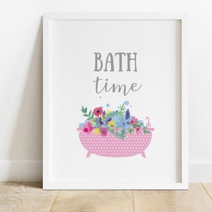 Bath Time Sign, Bath Time Print, Printable Bathroom Art, Bathroom Wall ...
