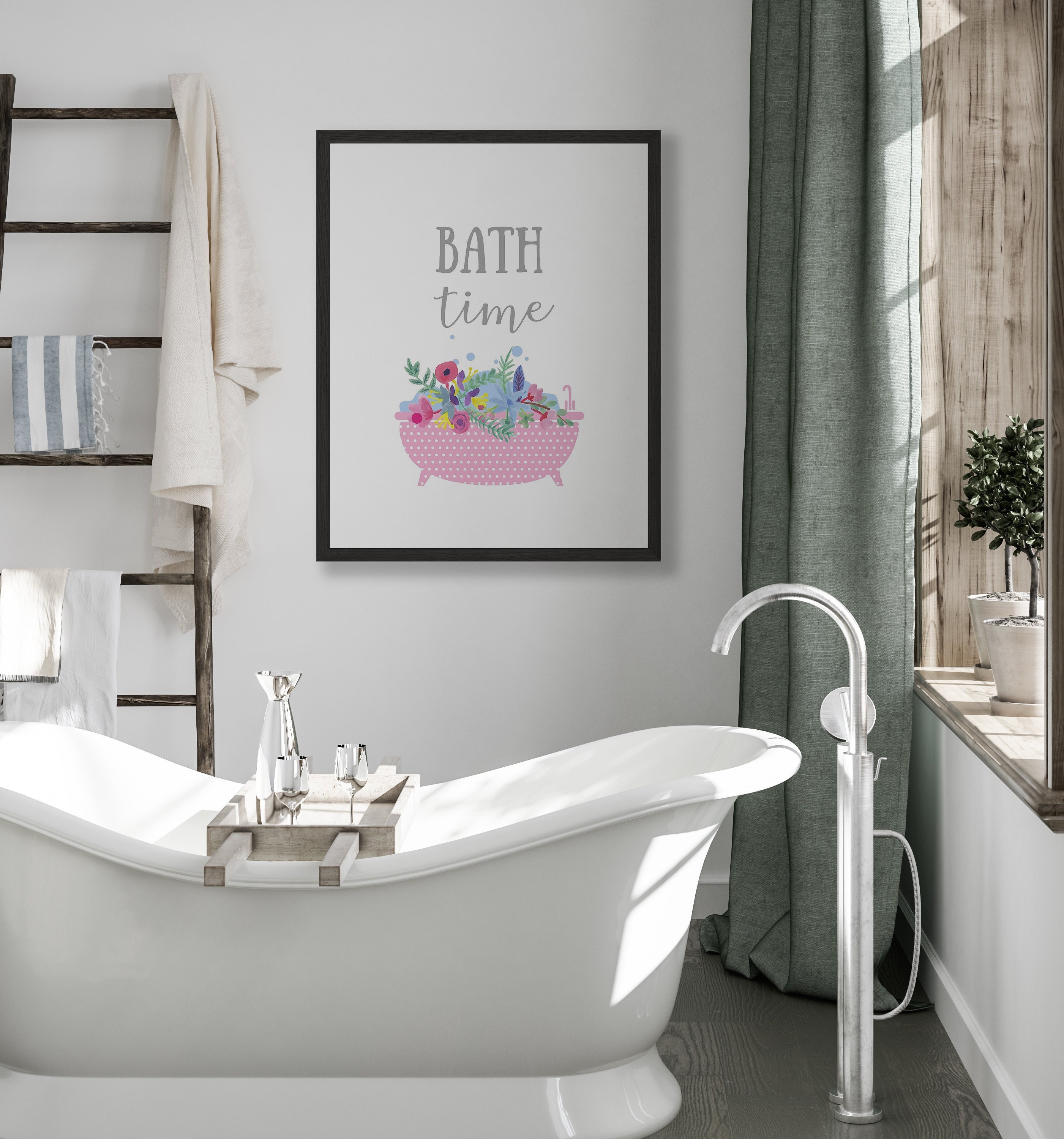 Bath Time Sign, Bath Time Print, Printable Bathroom Art, Bathroom Wall ...