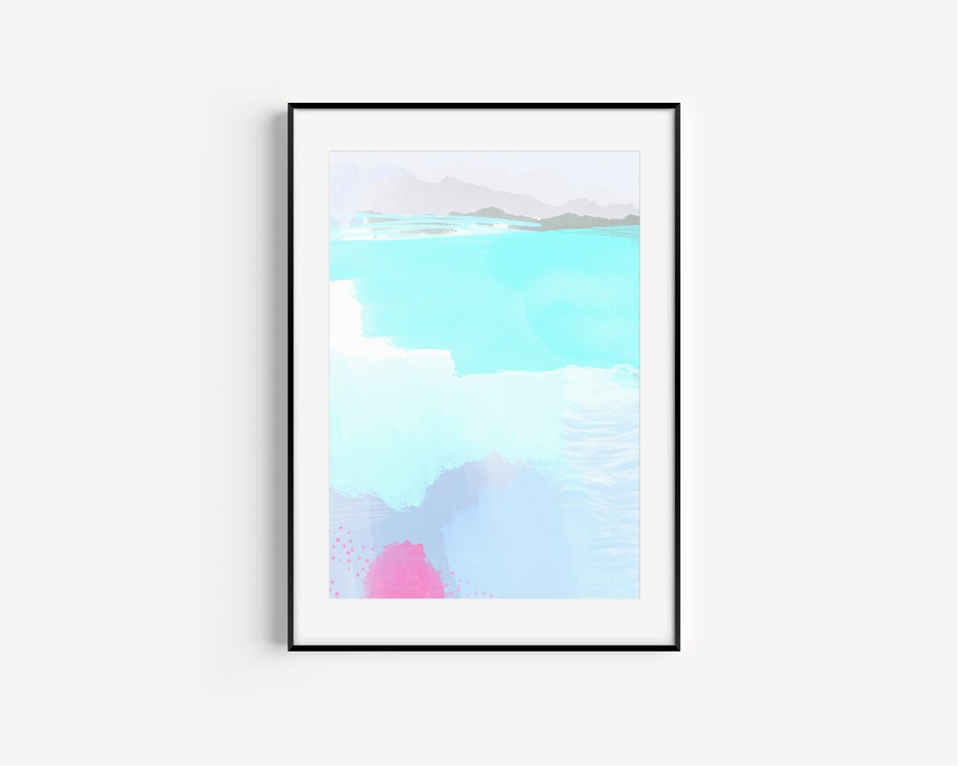 Bright Blue Pink & White Abstract Modern Art, Abstract Printable Wall ...