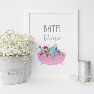 Bath Time Sign, Bath Time Print, Printable Bathroom Art, Bathroom Wall ...