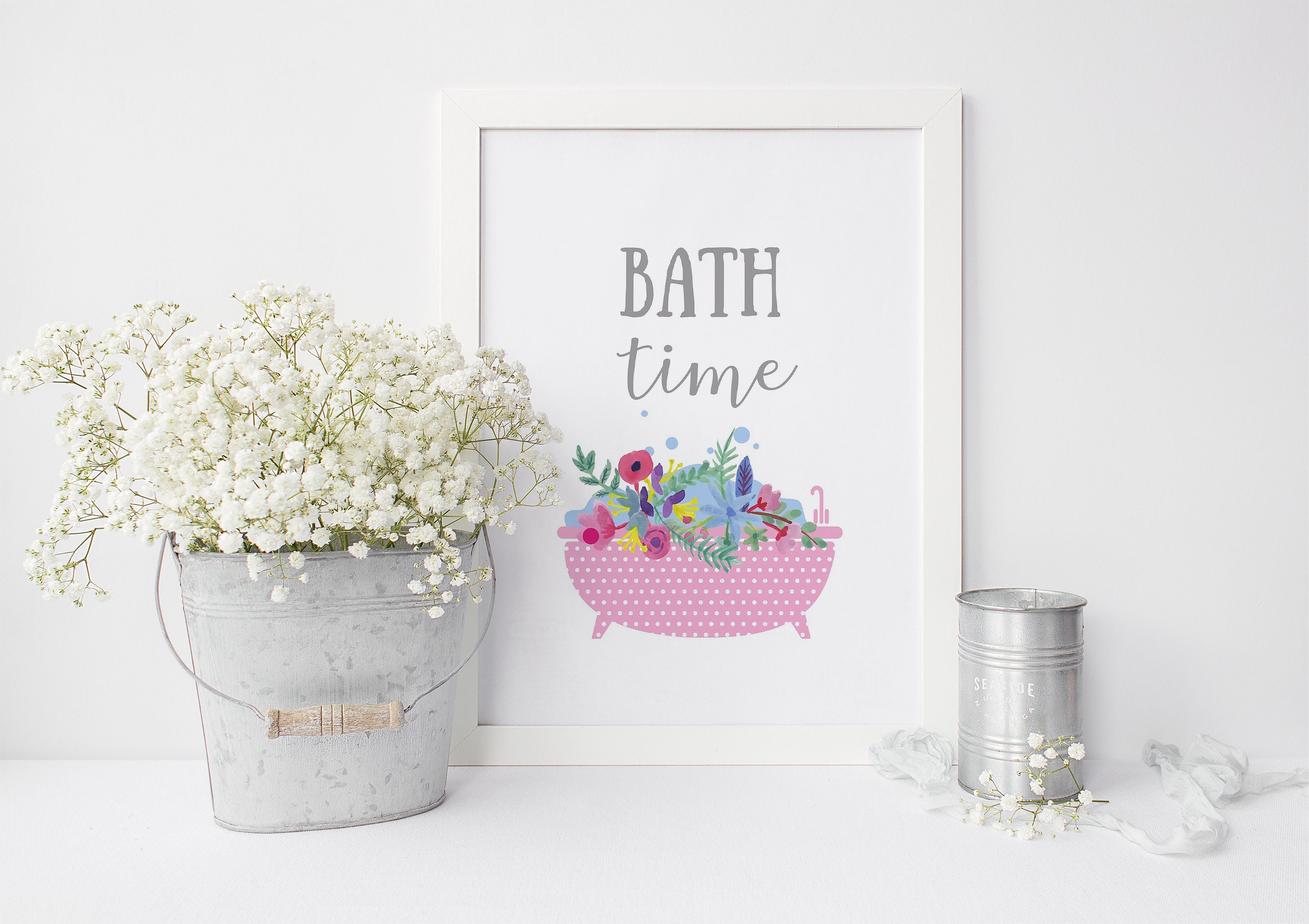 Bath Time Sign, Bath Time Print, Printable Bathroom Art, Bathroom Wall ...