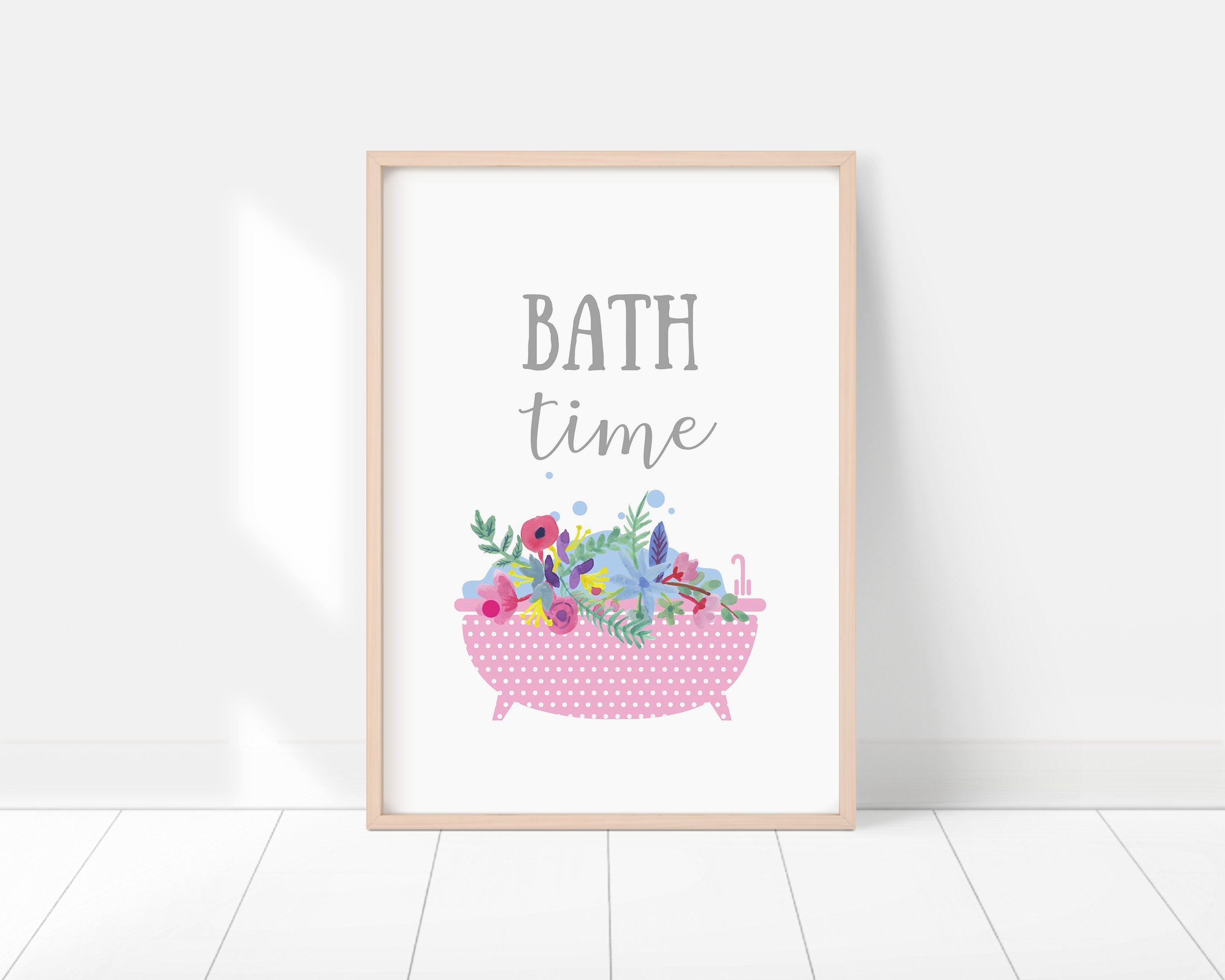 Bath Time Sign, Bath Time Print, Printable Bathroom Art, Bathroom Wall ...