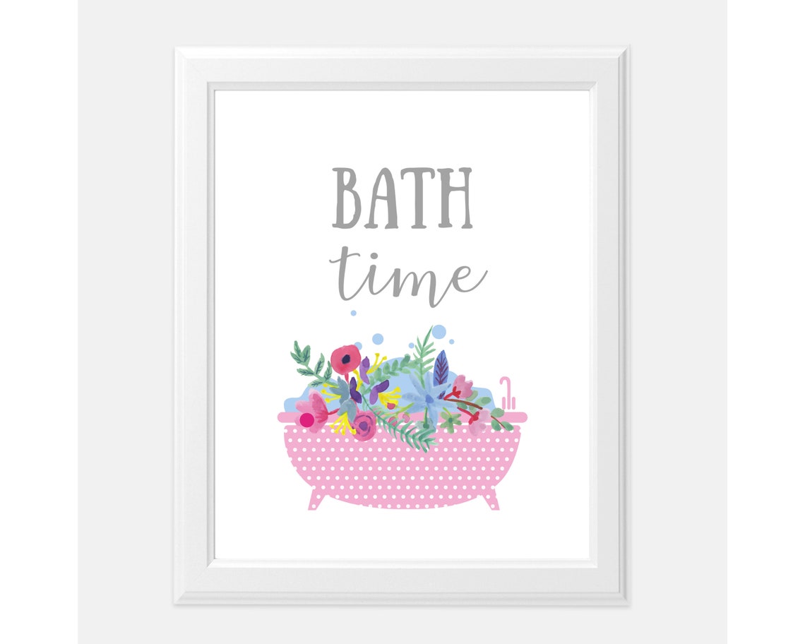 Bath time sign bath time print printable bathroom art | Etsy