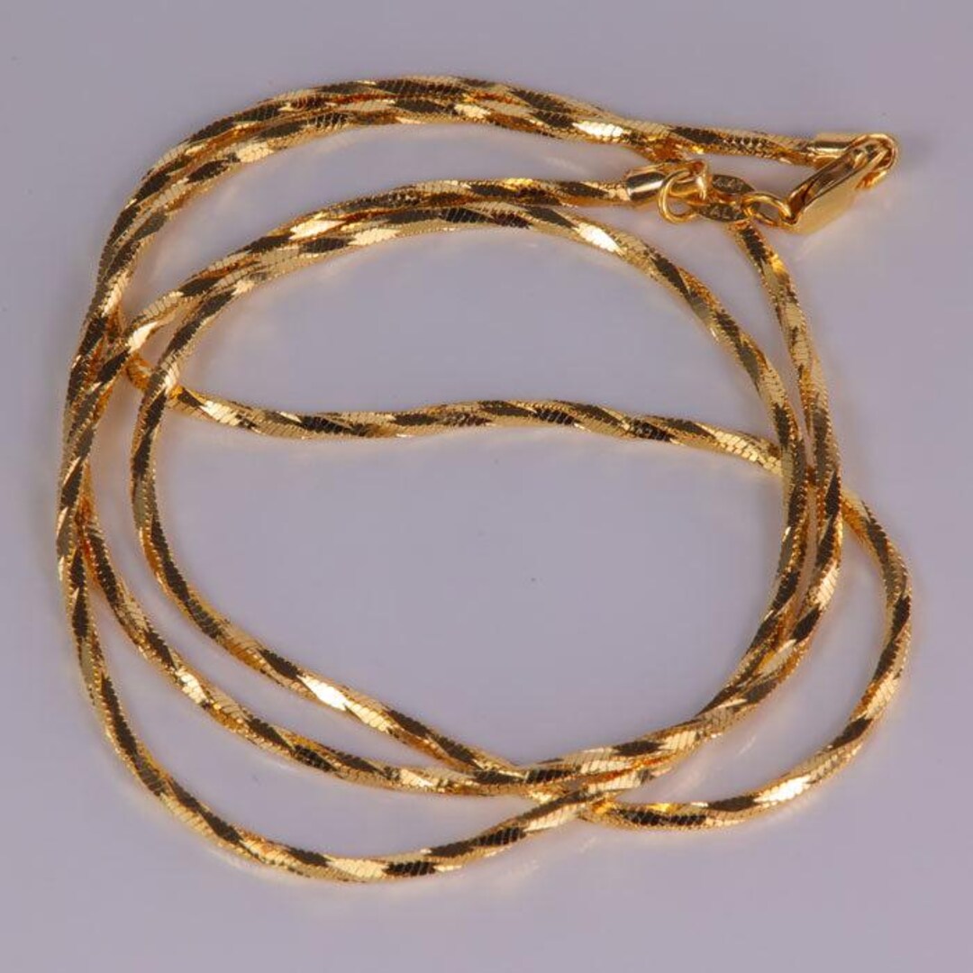 The 14K Yellow Gold Twisted Diamond Cut Snake Chain 20" - Etsy