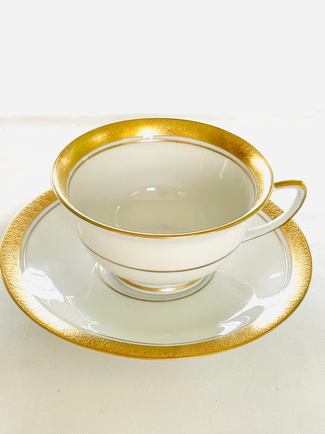 Six Royal Jackson Cups and Saucers Embossed Gold Band Fine China - Etsy