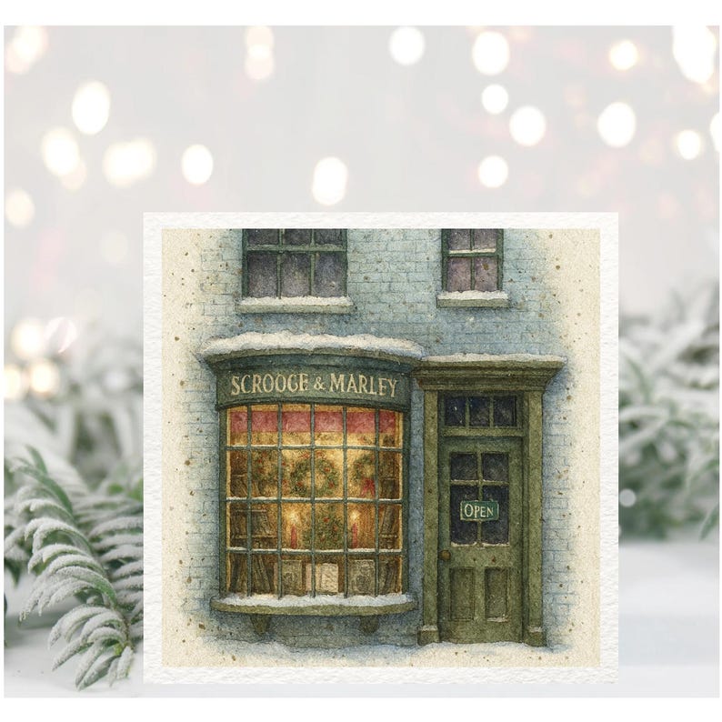 Scrooge & Marley Christmas Card | Dickens Victorian Shopfront | Cosy ...