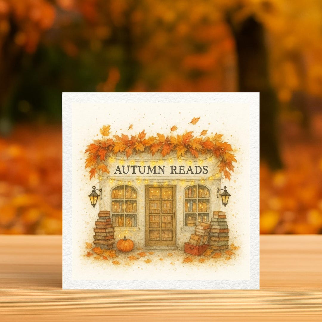 Autumn Bookshop Greeting Card | Cosy Book Lover Card | Fall Reading ...