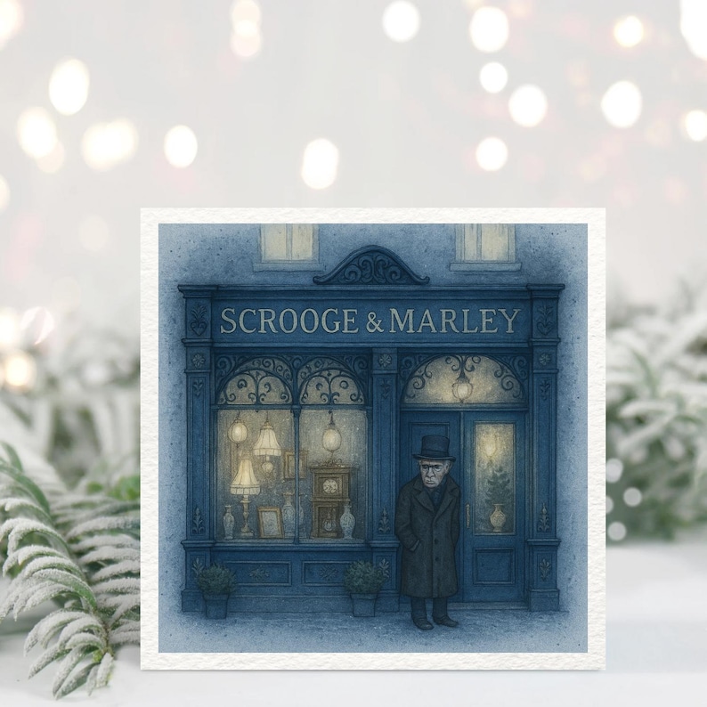 Scrooge & Marley Christmas Card | Dickens Victorian Shopfront | Moody ...