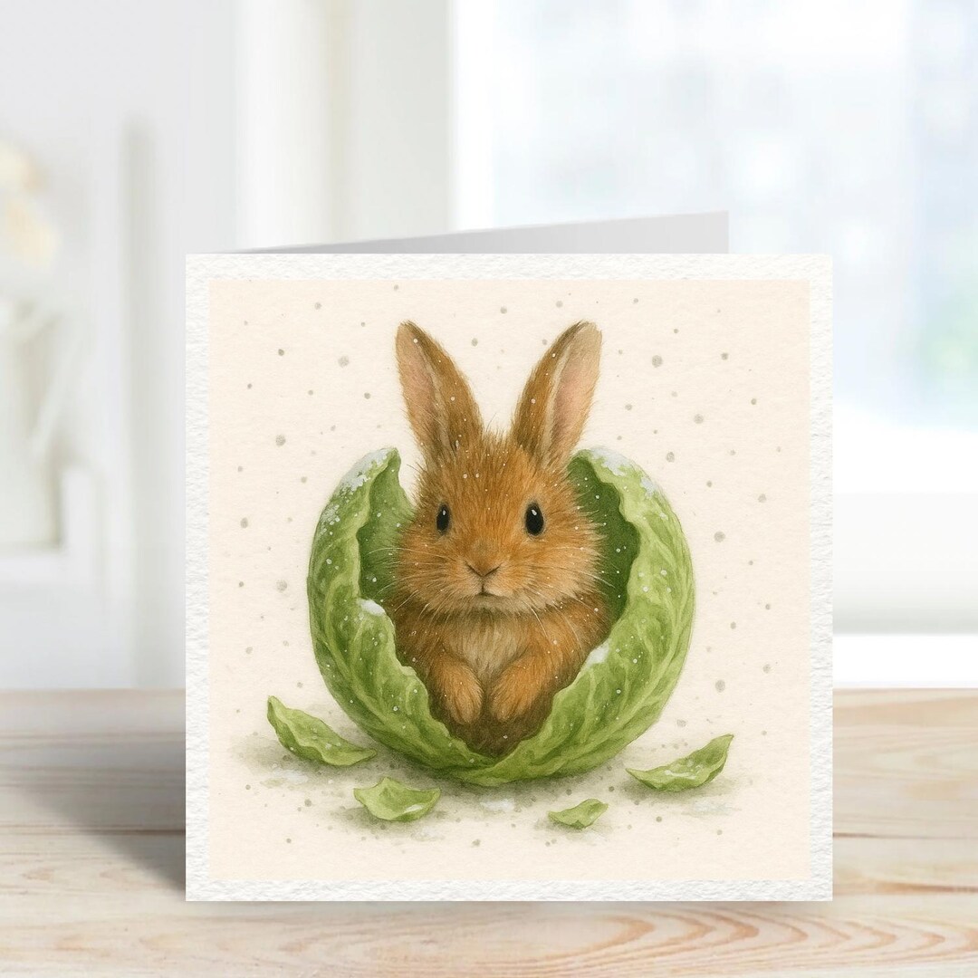 Cute Bunny in Brussels Sprout Card, Funny Rabbit Vegetable Illustration ...
