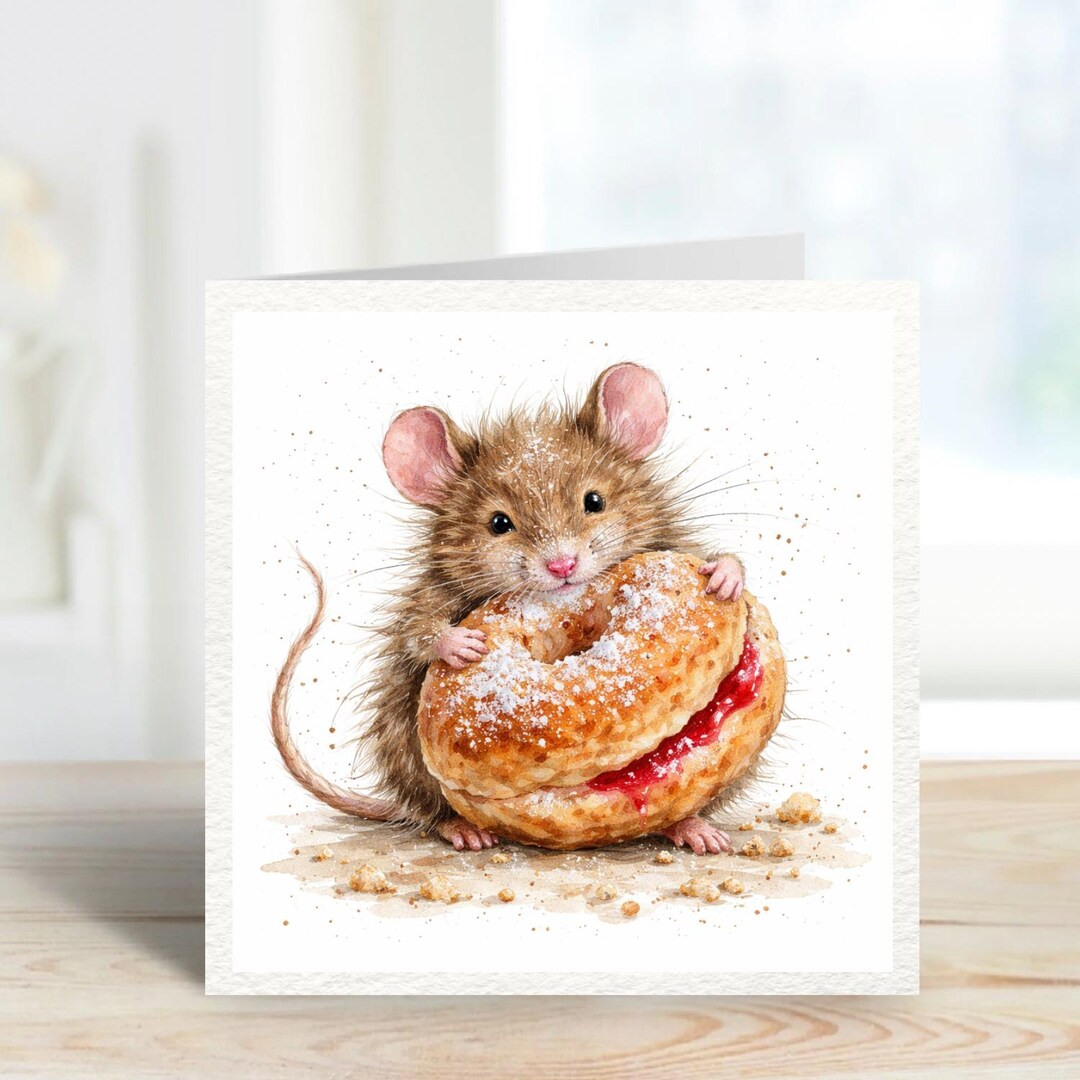 Cute Mouse With Jam Doughnut Card | Funny Mouse Illustration | British ...