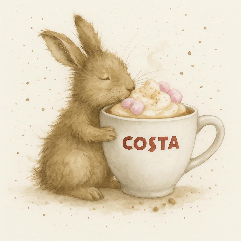 Cute Bunny With Costa Hot Chocolate Card – Wrendale Style Watercolour ...
